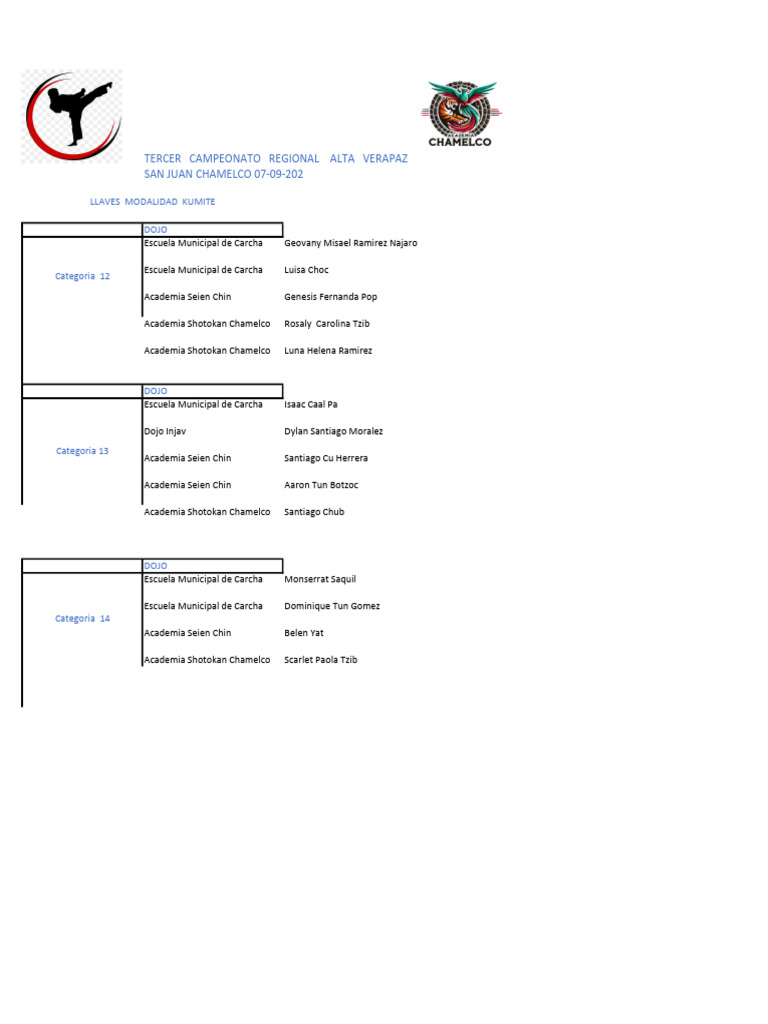 Llaves Kumite Tercer Torneo Regional Sept 2025 | PDF | Kárate