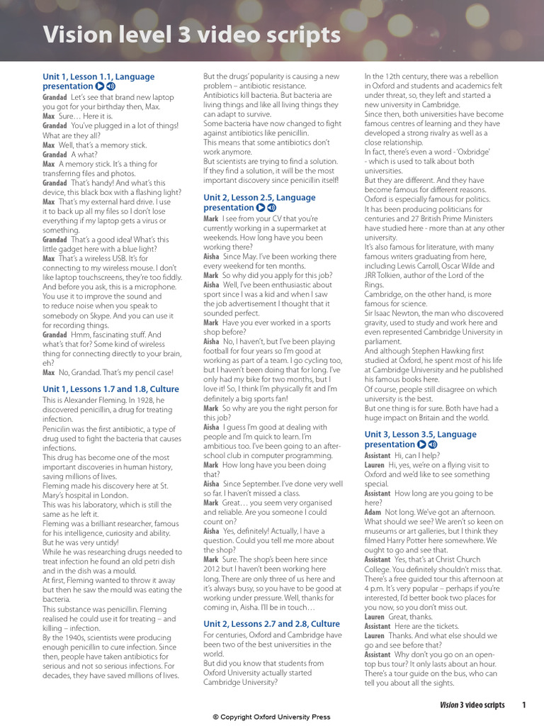Vision 3 Video Scripts | PDF | Penicillin