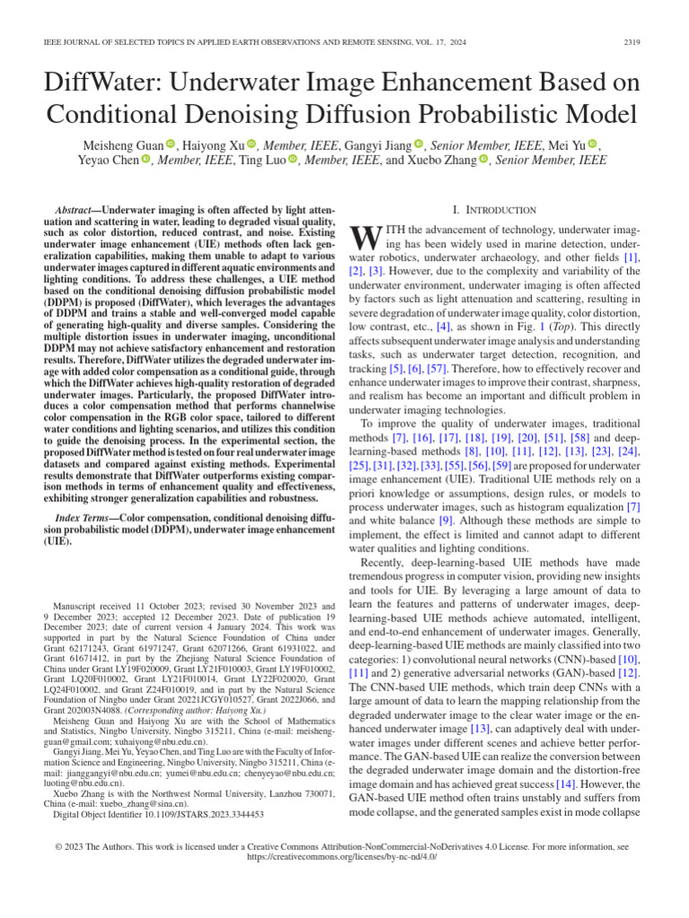 DiffWater Underwater Image Enhancement Based On Conditional Denoising Diffusion Probabilistic ...
