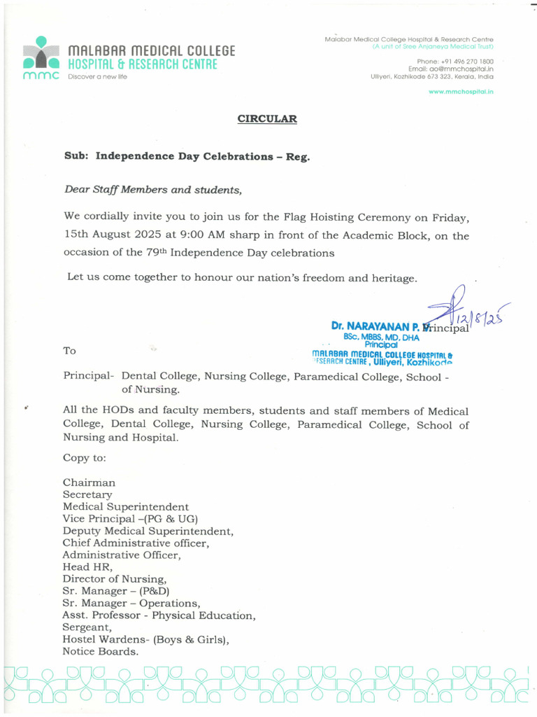 Circular - Independence Day | PDF | Academic Degree | Educational Stages