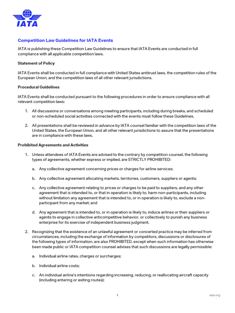 IATA Competition Law Guidelines | PDF | Competition Law | Common Law
