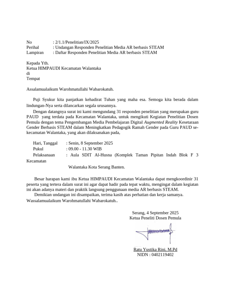 Surat Undangan Responden Penelitian | PDF