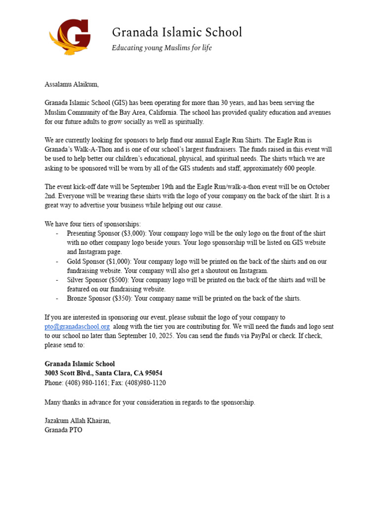 GIS Sponsorship Letter Eagle Run 25-26 | PDF