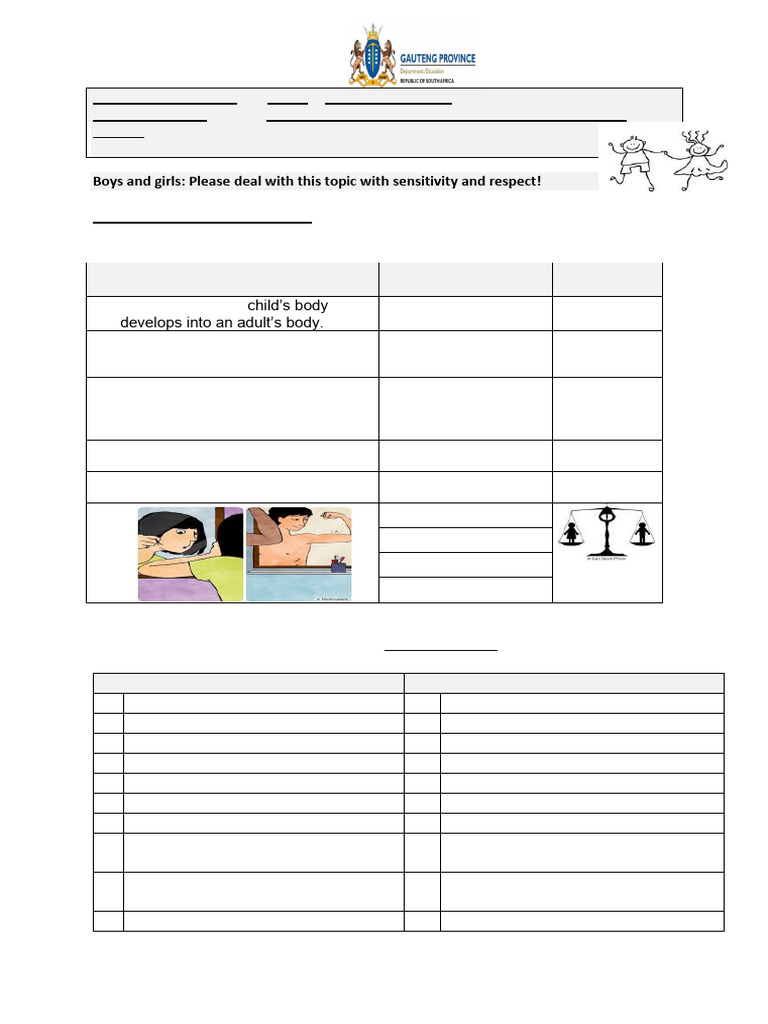 Puberty Changes in Boys and Girls Worksheet | PDF | Puberty ...