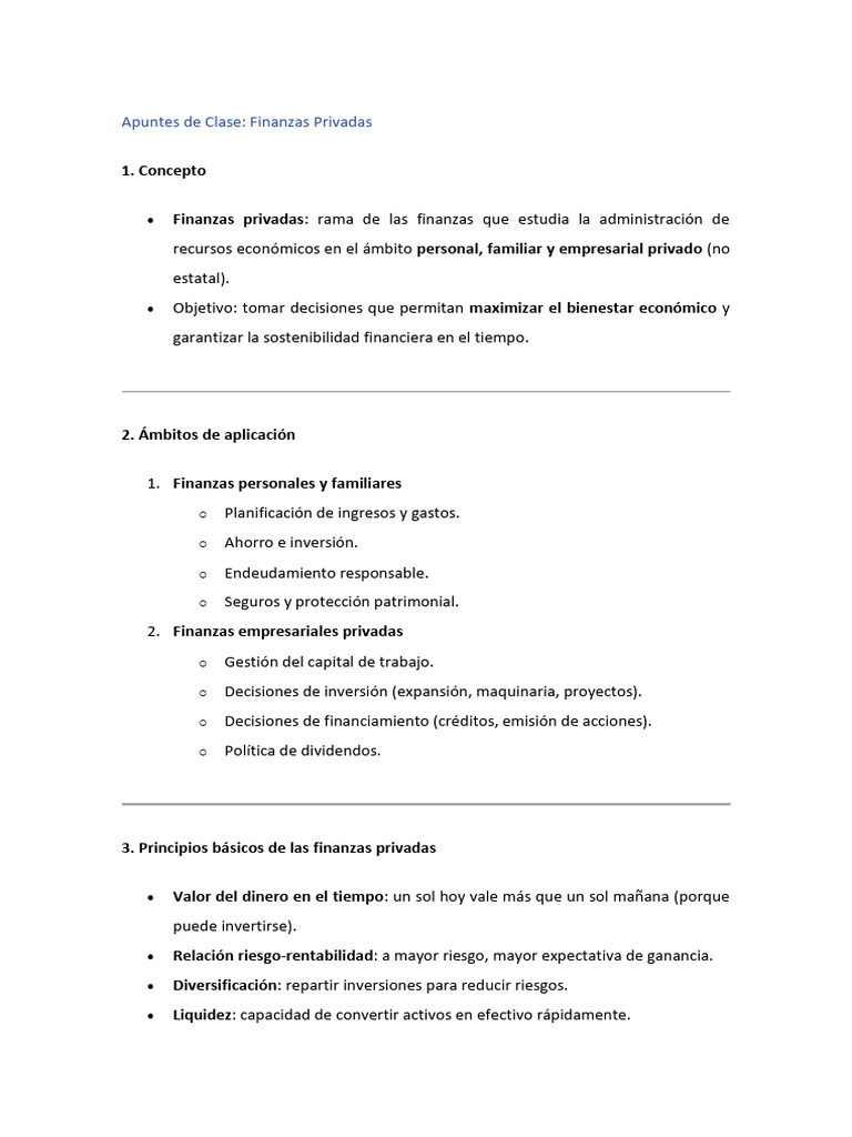 Apuntes de Clase Finanzas Privadas | PDF | Inversiones | Sector privado