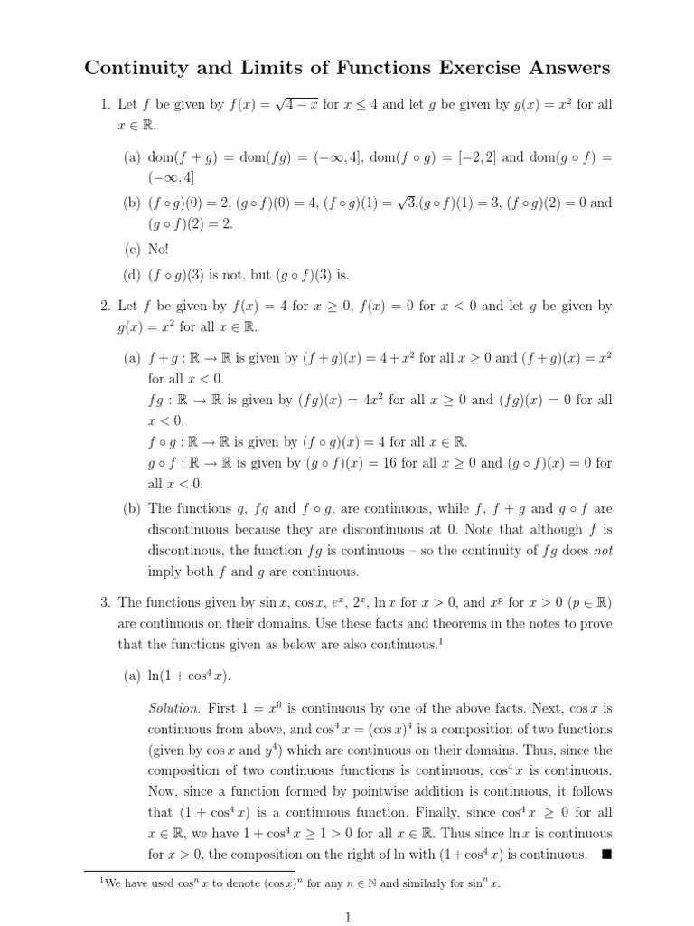 Exercise Answers Continuity | PDF | Continuous Function | Complex Analysis
