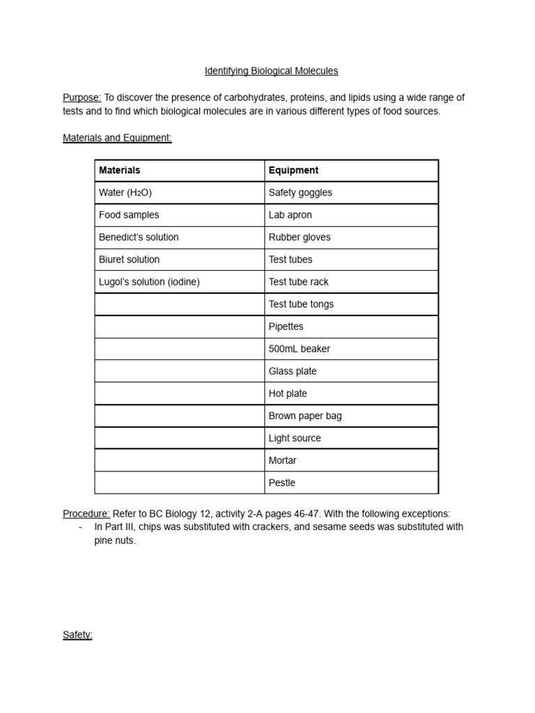 Identifying Biological Molecules | PDF | Foods | Carbohydrates