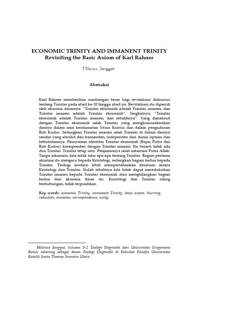 Rahner's Economic and Immanent Trinity | PDF | Trinity | God In ...