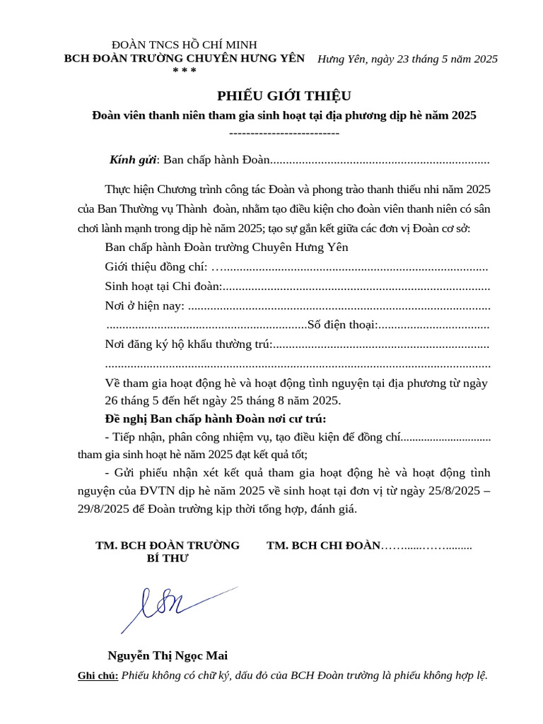 Phieu Gioi Thieu Sinh Hoat He | PDF