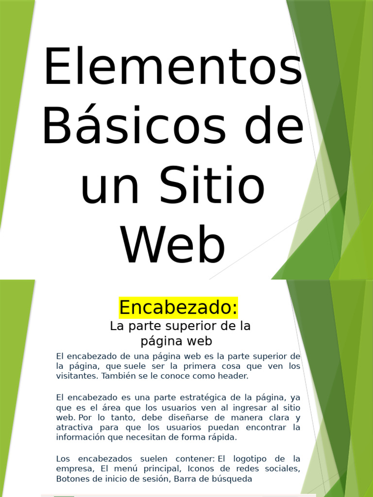 Diapositivas de Elementos Basicos de Un Sitio Web | PDF | Red mundial | Internet y web
