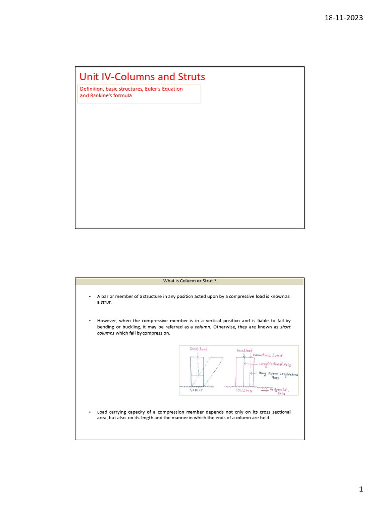 U IV Column and Struts-NOTES | PDF | Buckling | Column