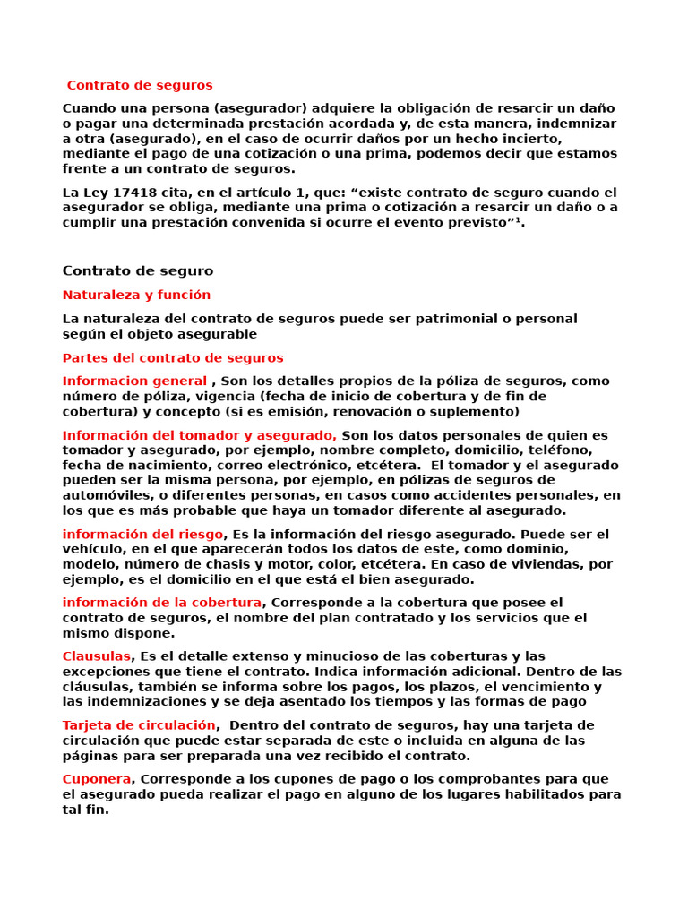 Contrato de Seguros Resumen | PDF | Póliza de seguros | Seguro