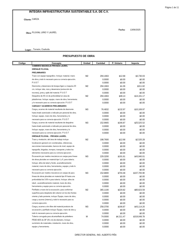 Programa de Obra Integra - Lirio y Laurel | PDF | Presupuesto | Materiales de construcción