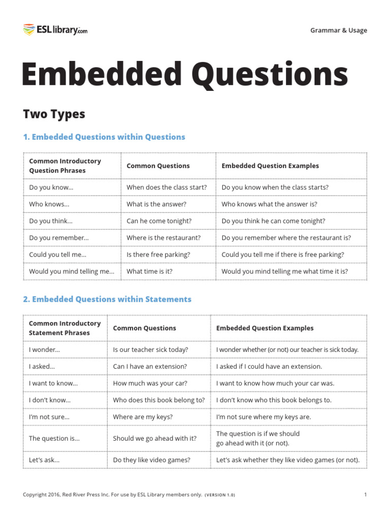 Embedded Questions: Two Types | PDF | Question | Clause