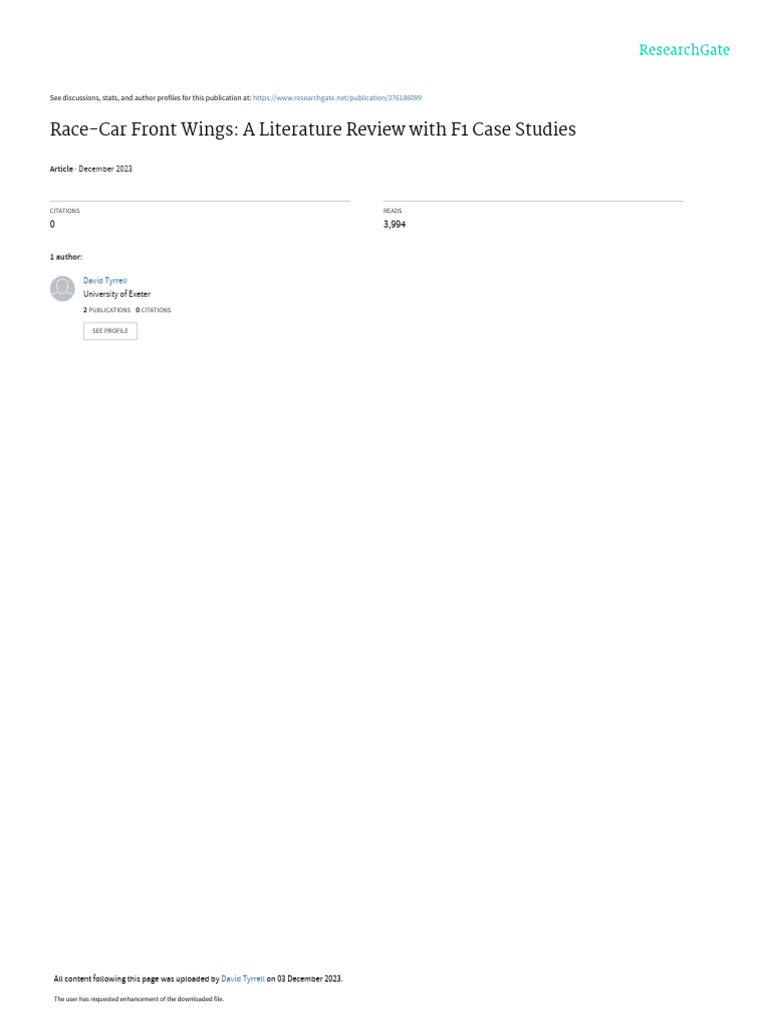 Race Car Front Wings A Literature Review With F1 Case Studies | PDF | Formula One | Auto Racing