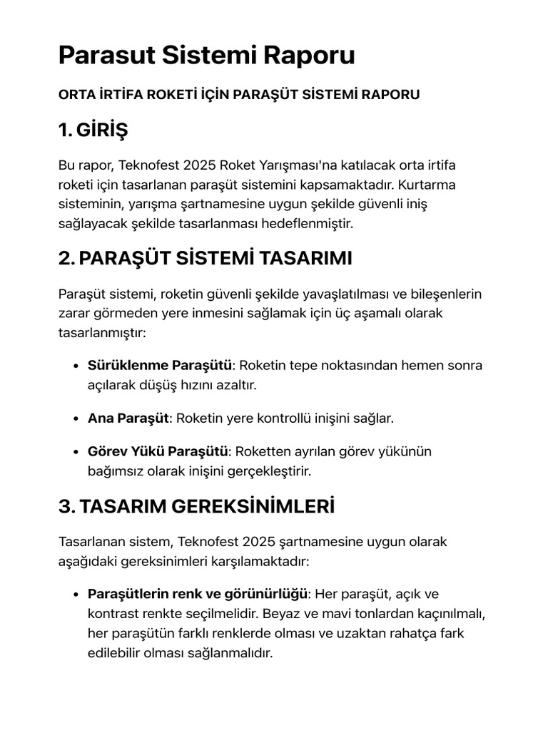 Parasut Sistemi Raporu | PDF