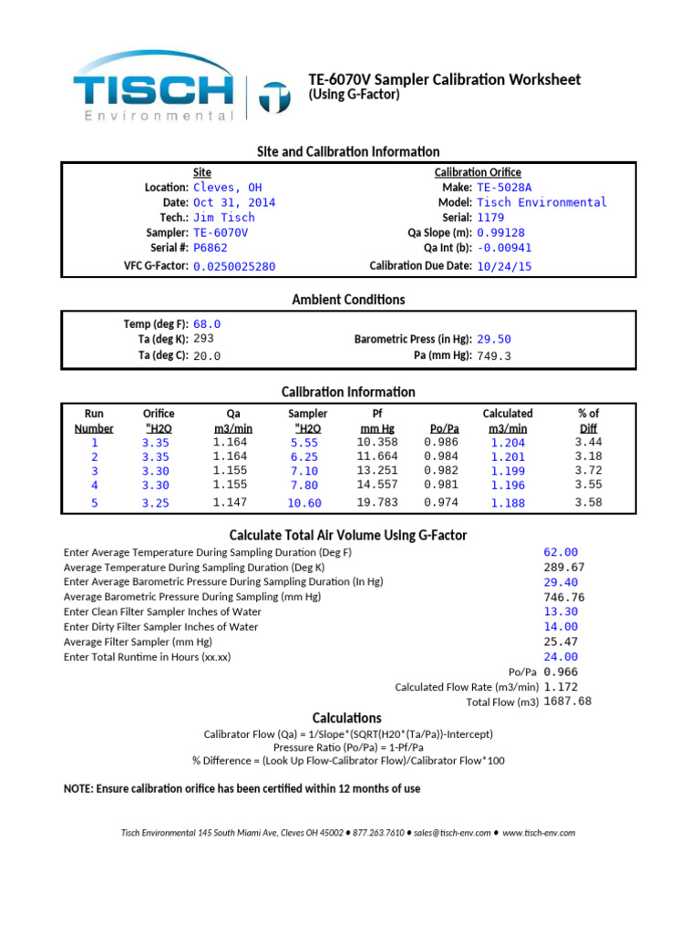 TE 6070V With GFACTOR Calibration Worksheet | PDF | Continuum Mechanics ...