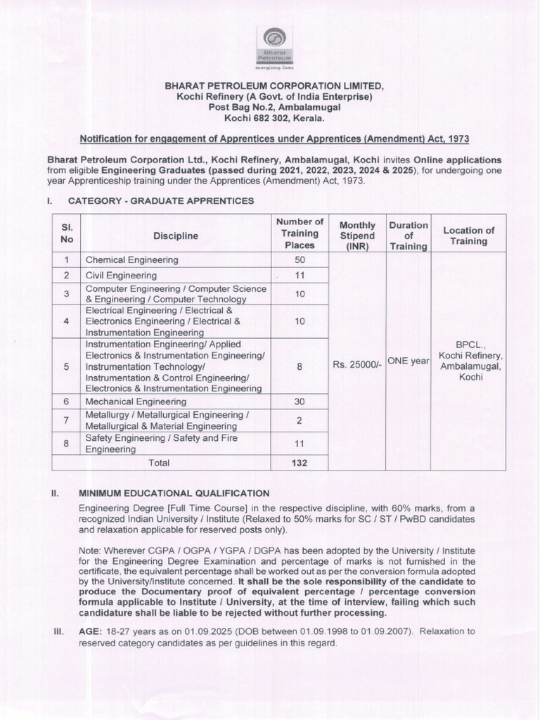 BPCL 1 | PDF | Apprenticeship | Engineering