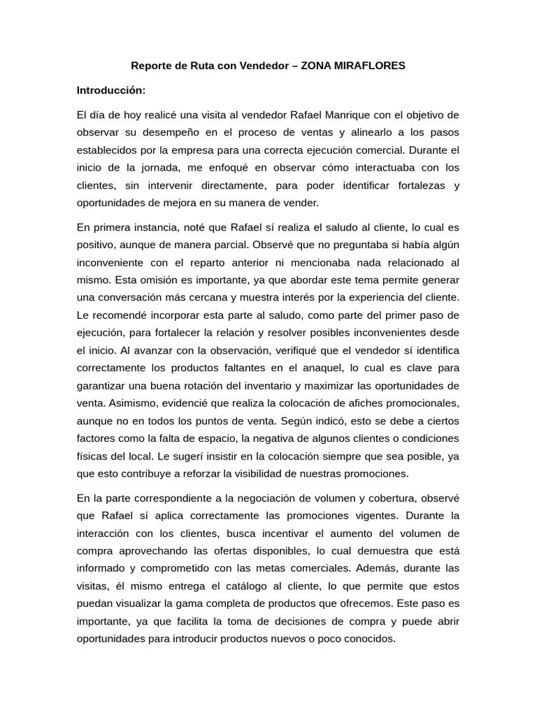 Reporte de Ruta Con Vendedor | PDF | Ventas | Cliente