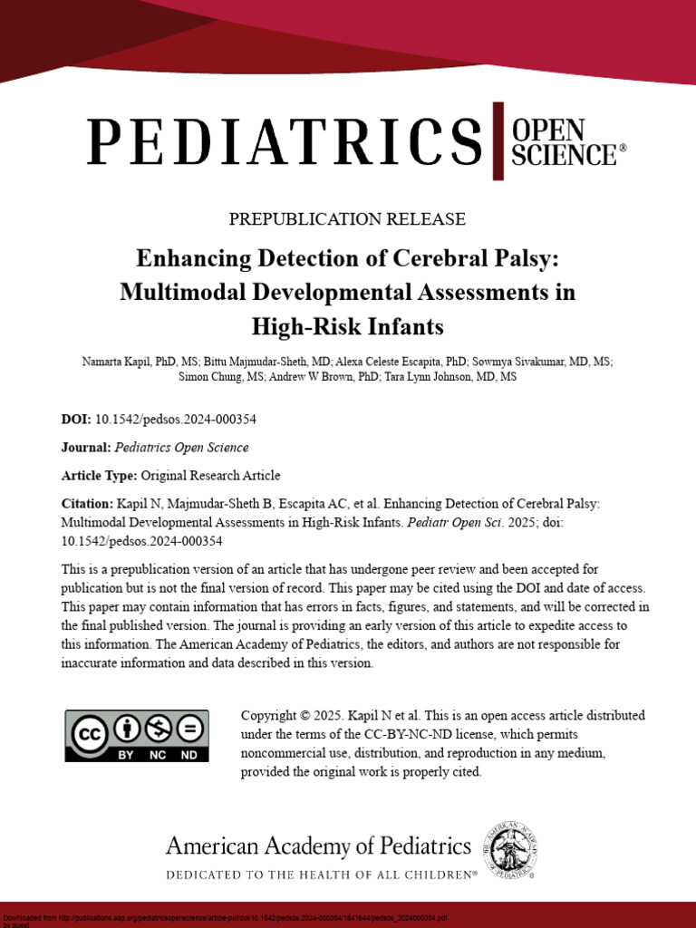 Multimodal Dev Assessment CP Aap | PDF | Mental Disorder | Neurology