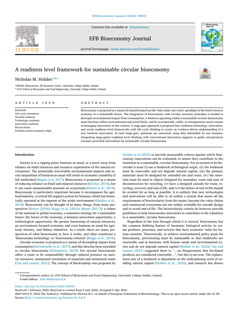 A Readiness Level Framework For Sustainable Circular Bioeconomy | PDF ...