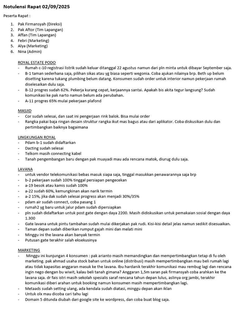 Notulensi Rapat Mingguan 02-09-2025 | PDF