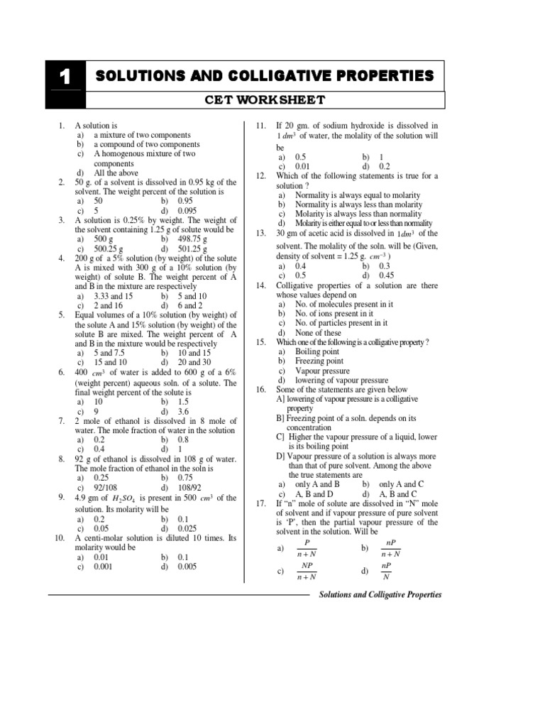 1 .Solution & Colligative Properties Q | PDF | Solution | Osmosis