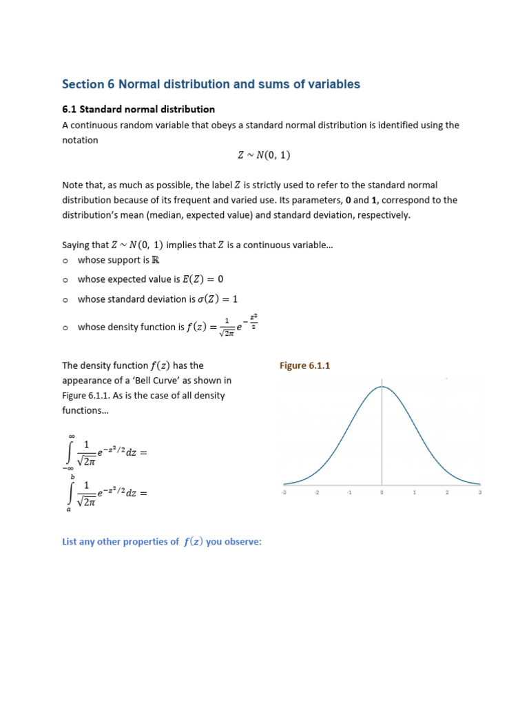 Section 06 Normal Distribution and Sums of Variables | PDF | Normal ...