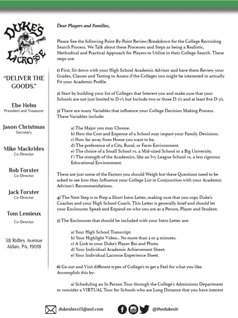 College Recruiting Action Plan | PDF
