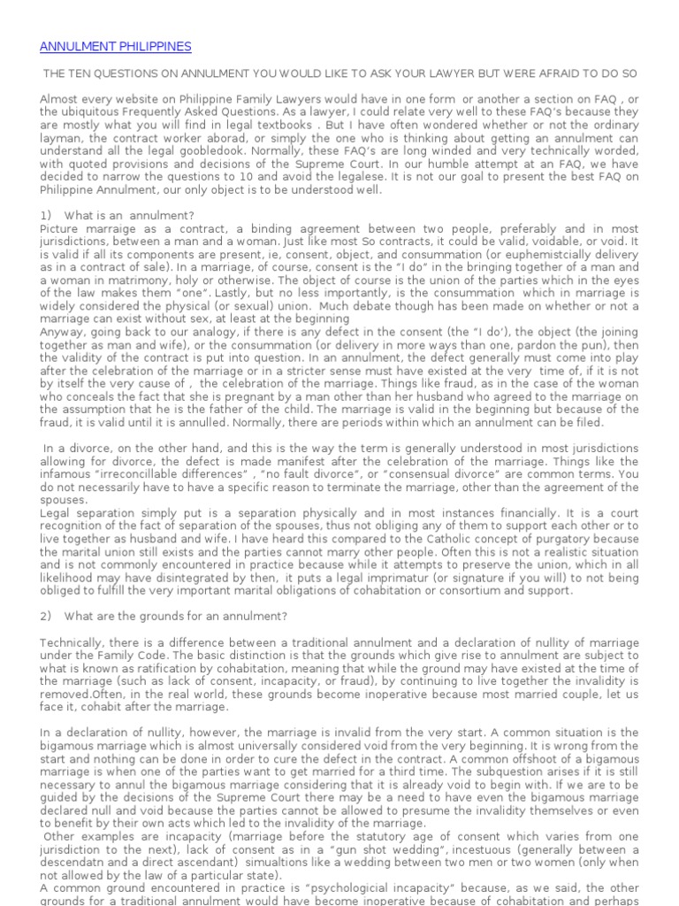 Annulment Philippines Pdf Annulment Marriage