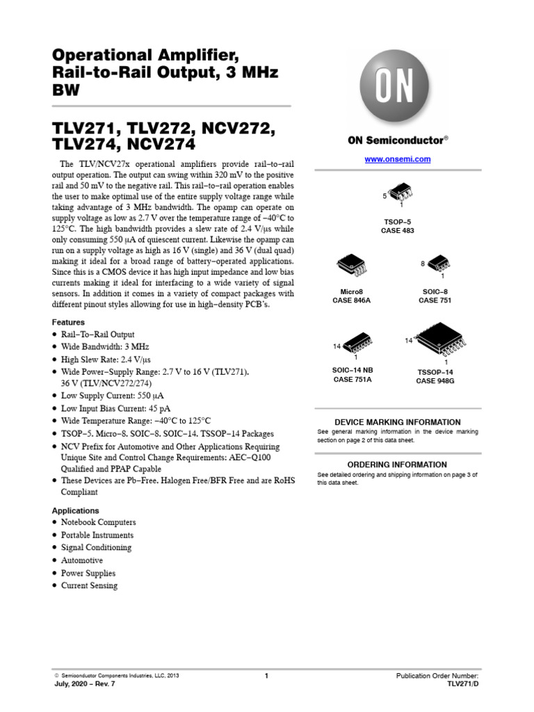 TLV271, TLV272, NCV272, TLV274, NCV274 - Operational Amplifier, Rail-To ...