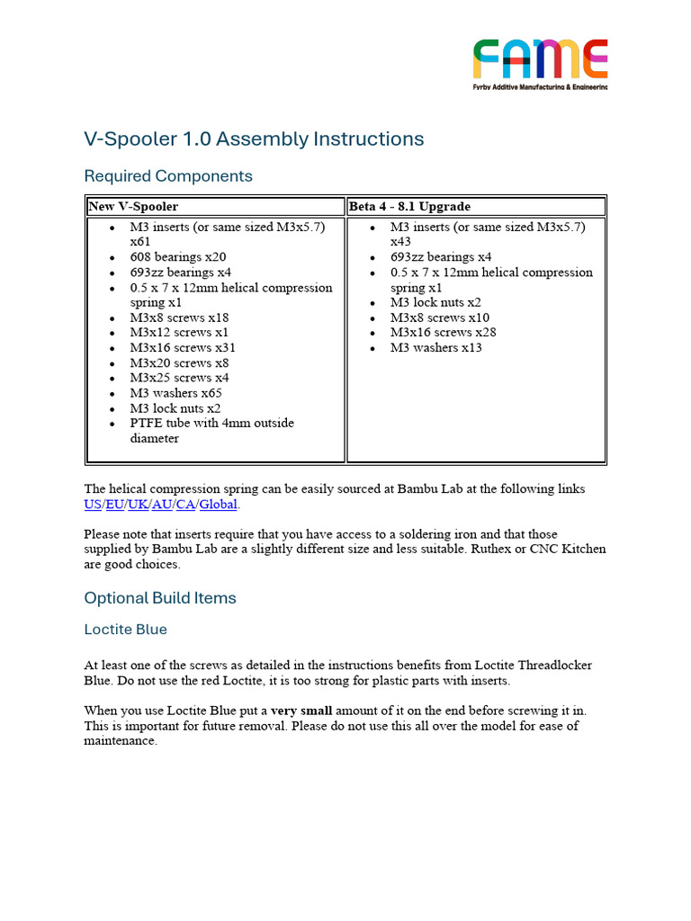 V-Spooler 1.0 Assembly Instructions | PDF | Gear | Bearing (Mechanical)