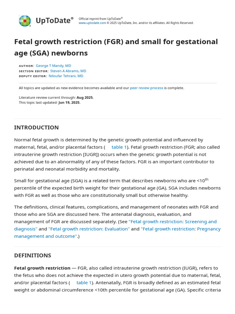 Fetal Growth Restriction (FGR) and Small For Gestational Age (SGA ...