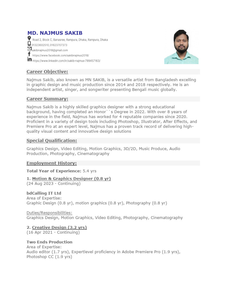 Najmus Sakib: Graphic Designer & Musician | PDF