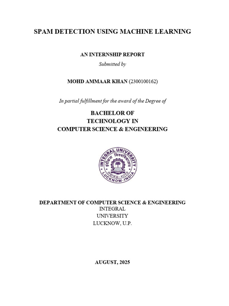 Spam Detection Using Machine Learning - (Mohd - Ammaar - Khan) | PDF | Machine Learning | Computing