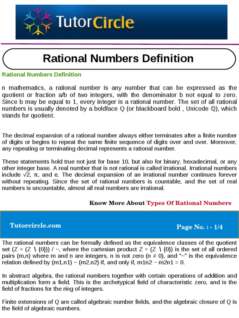 Rational Numbers Definition | PDF | Rational Number | Real Number