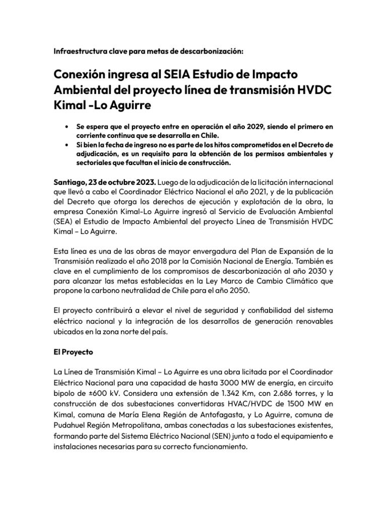 SEIA Estudio de Impacto Ambiental Del Proyecto Línea de Transmiisón HVDC Kimal - Lo Aguirre ...