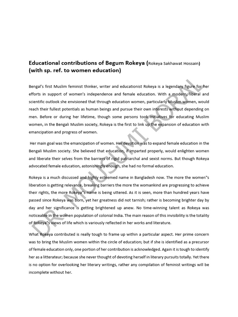 Begum Rokeya: Pioneer of Women's Education | PDF