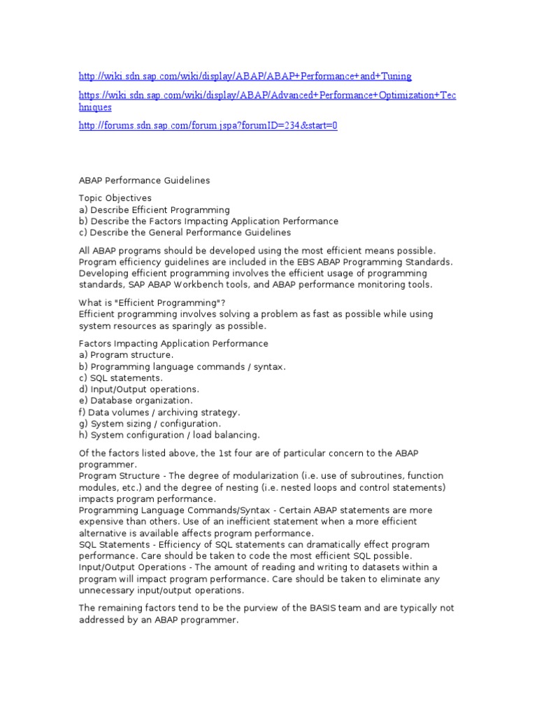 ABAP Performance Guidelines | PDF