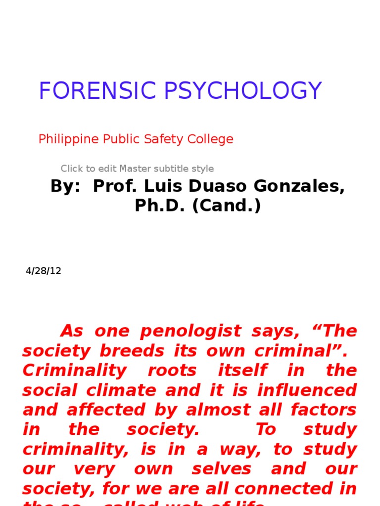 Forensic Psychology | PDF | Aggression | Instinct