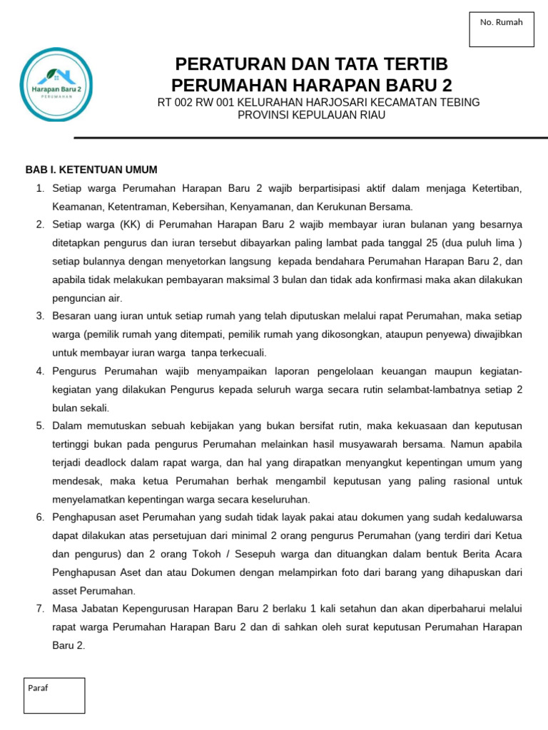 Peraturan dan Tata Tertib Perumahan HB 2 | PDF
