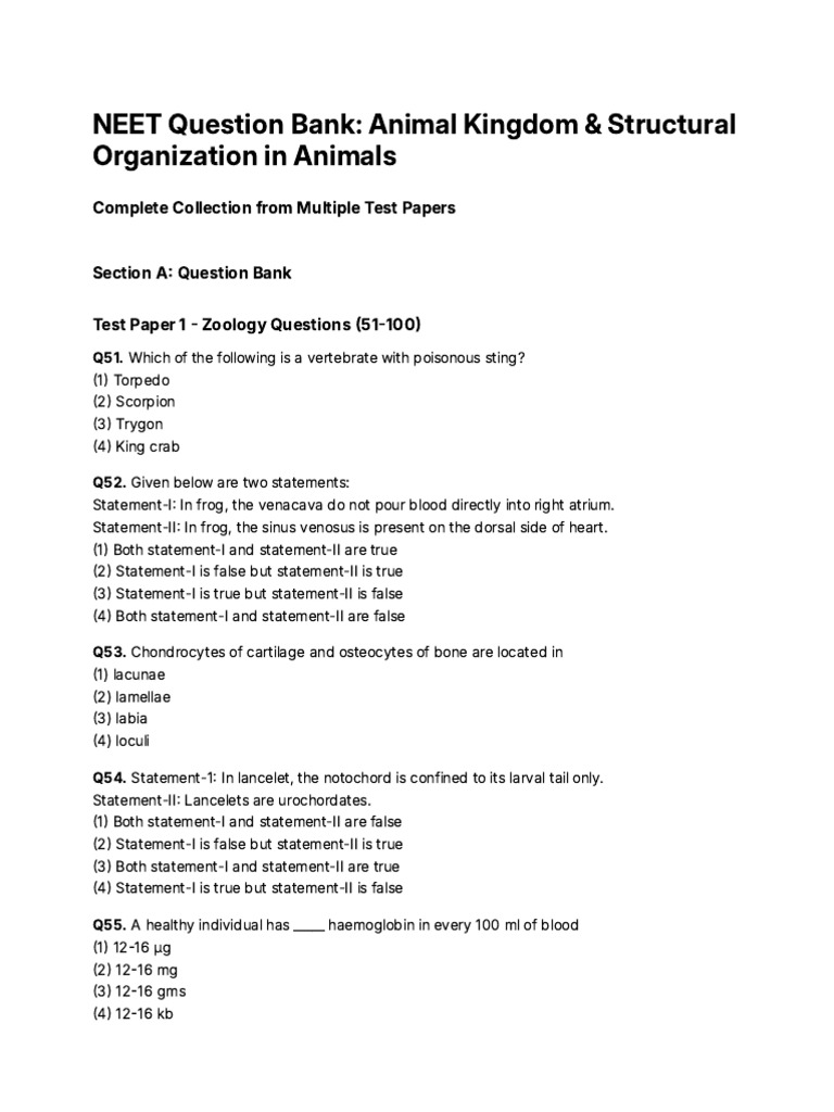 NEET Complete Question Bank | PDF | White Blood Cell | Zoology