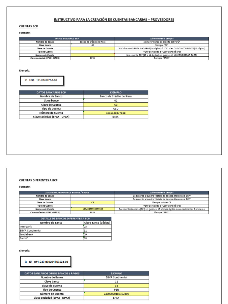 Instructivo para La Creación de Cuentas Bancarias - Proveedores | PDF ...