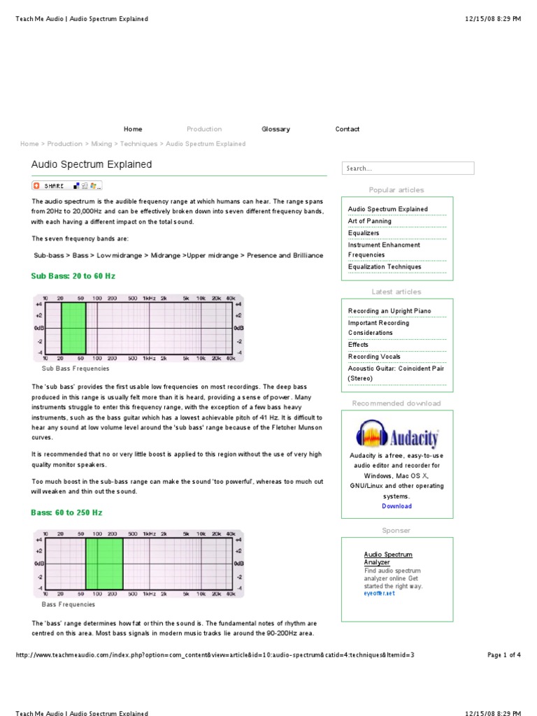 Teach Me Audio - Audio Spectrum Explained | PDF | Sound | Equalization ...