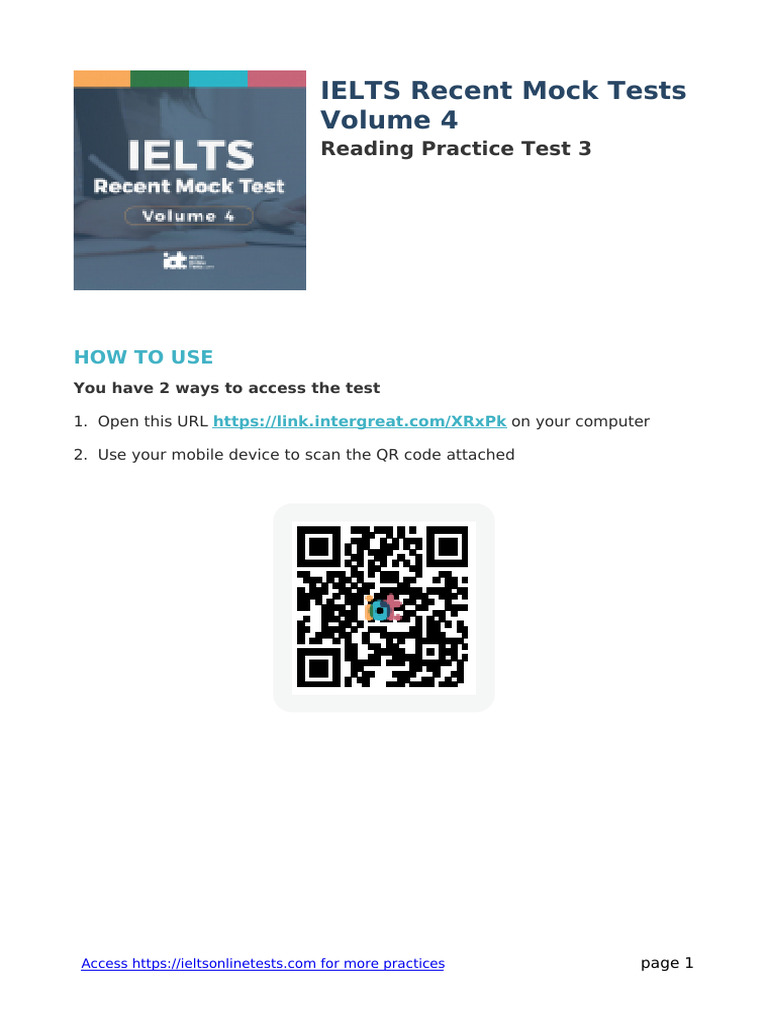Ielts Recent Mock Tests Volume 4 Reading Practice Test 3 v9 278 | PDF ...