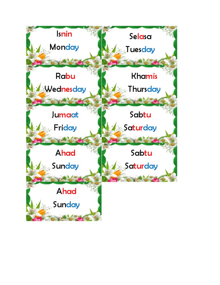 A List of Days of the Week in Both English and Malay | PDF