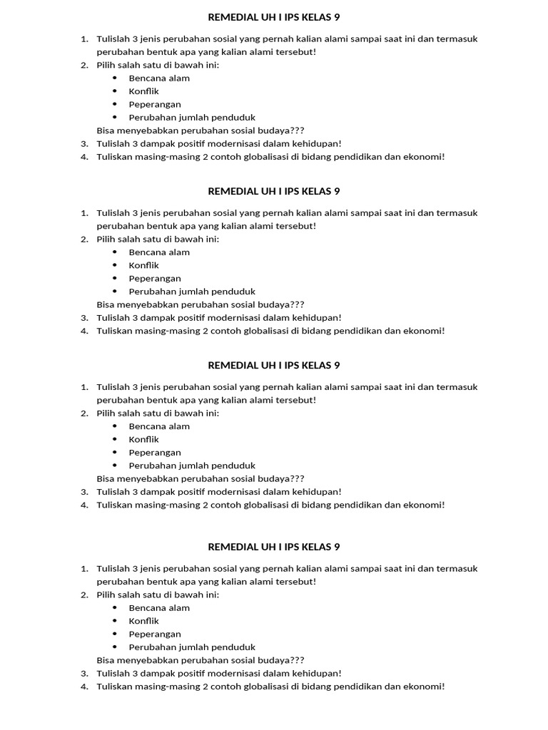 Remedial Uh i Ips Kelas 9 | PDF
