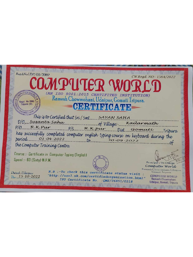 Typing Certificate | PDF