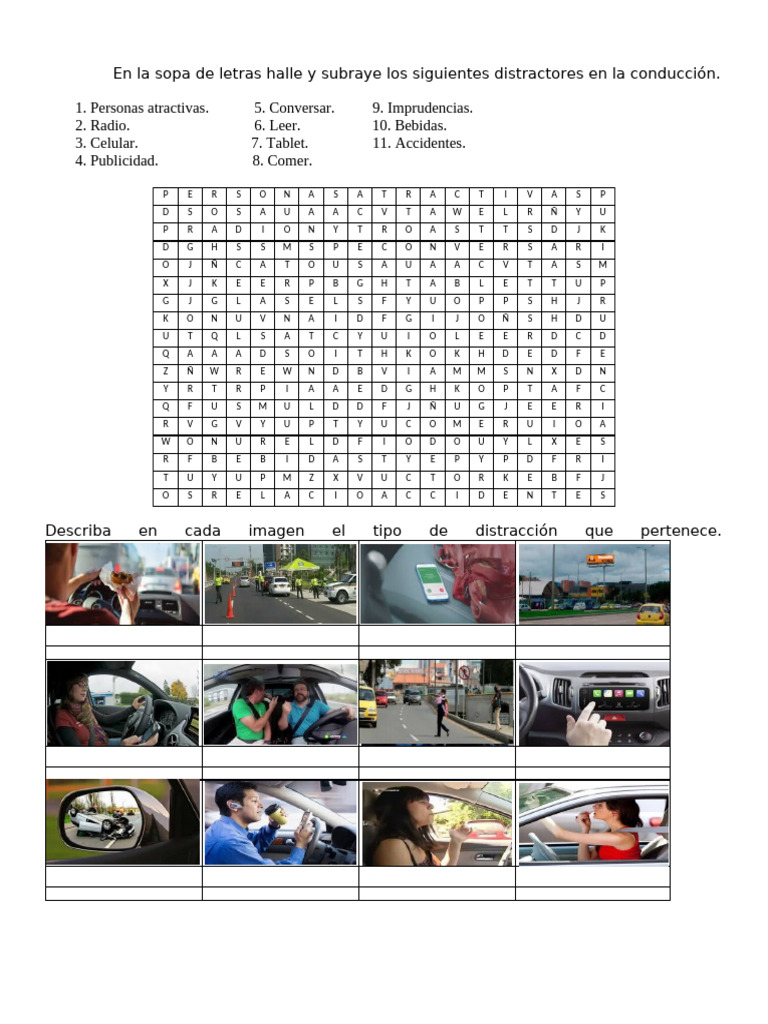 Distractores en la Conducción: Sopa de Letras | PDF