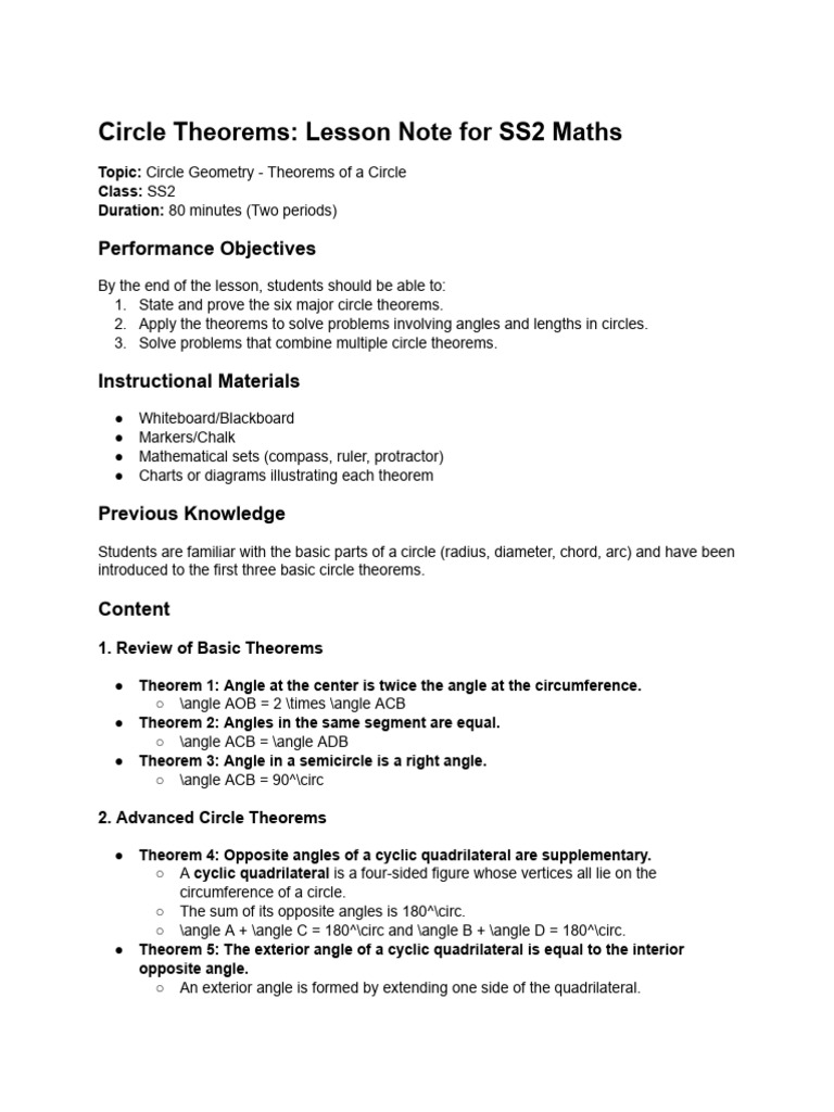 Circle Theorems for SS2 Mathematics | PDF | Circle | Perpendicular